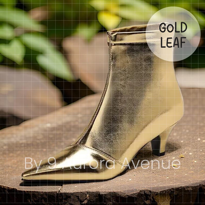 Metallic Silver Gold Ankle Length Boots for Men With Pointed Toe Kitten ...