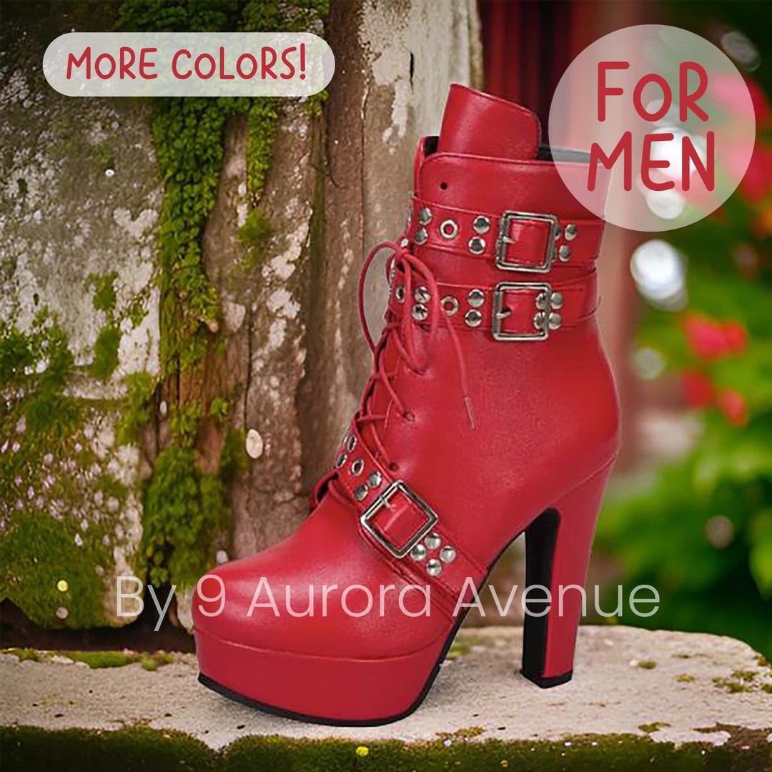 Transwoman Shoes, Ankle Length Boots With Buckles Rivets, Crossdresser ...