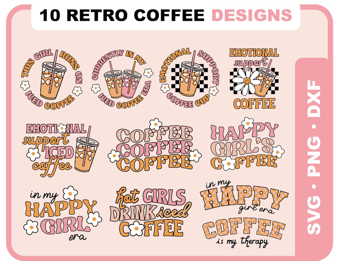 RETRO COFFEE Svg Bundle, Groovy COFFEE Svg Bundle, Iced Coffee Svg ...