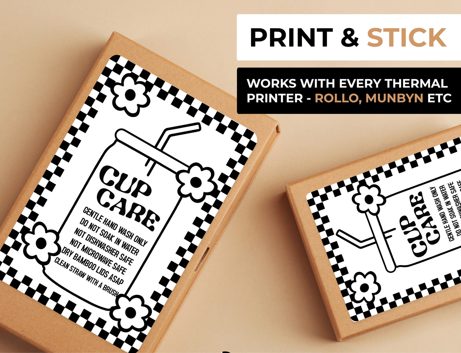 RETRO Can Glass Cup Care PNG, Thermal Printer Labels, Cup Instructions ...