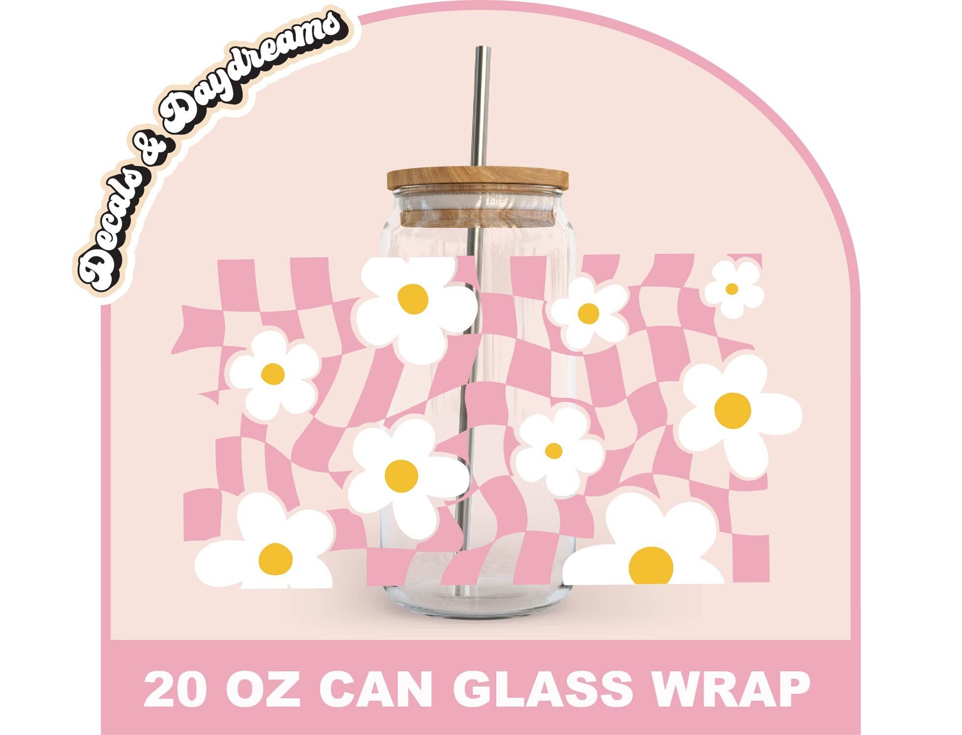 Retro Floral Checkers Can Glass Wrap 20 Oz Retro Libbey Full - Etsy