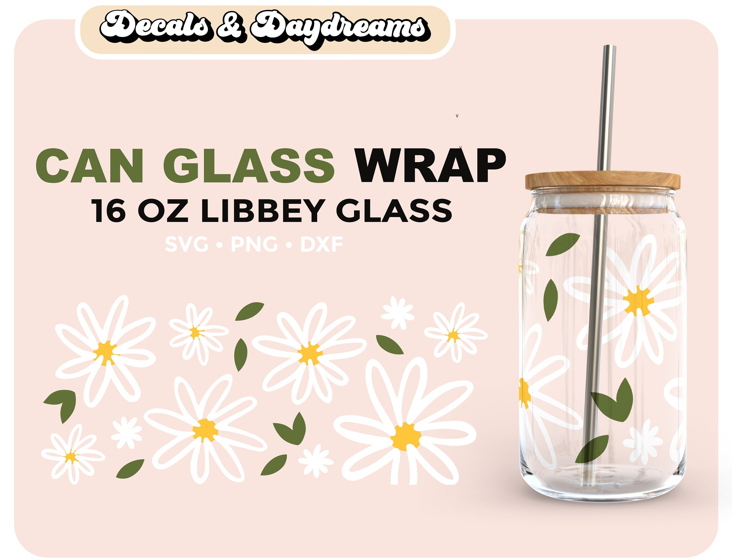 Giant Daisy Glass Wrap Svg 16 Oz Daisies Libbey Full Wrap - Etsy