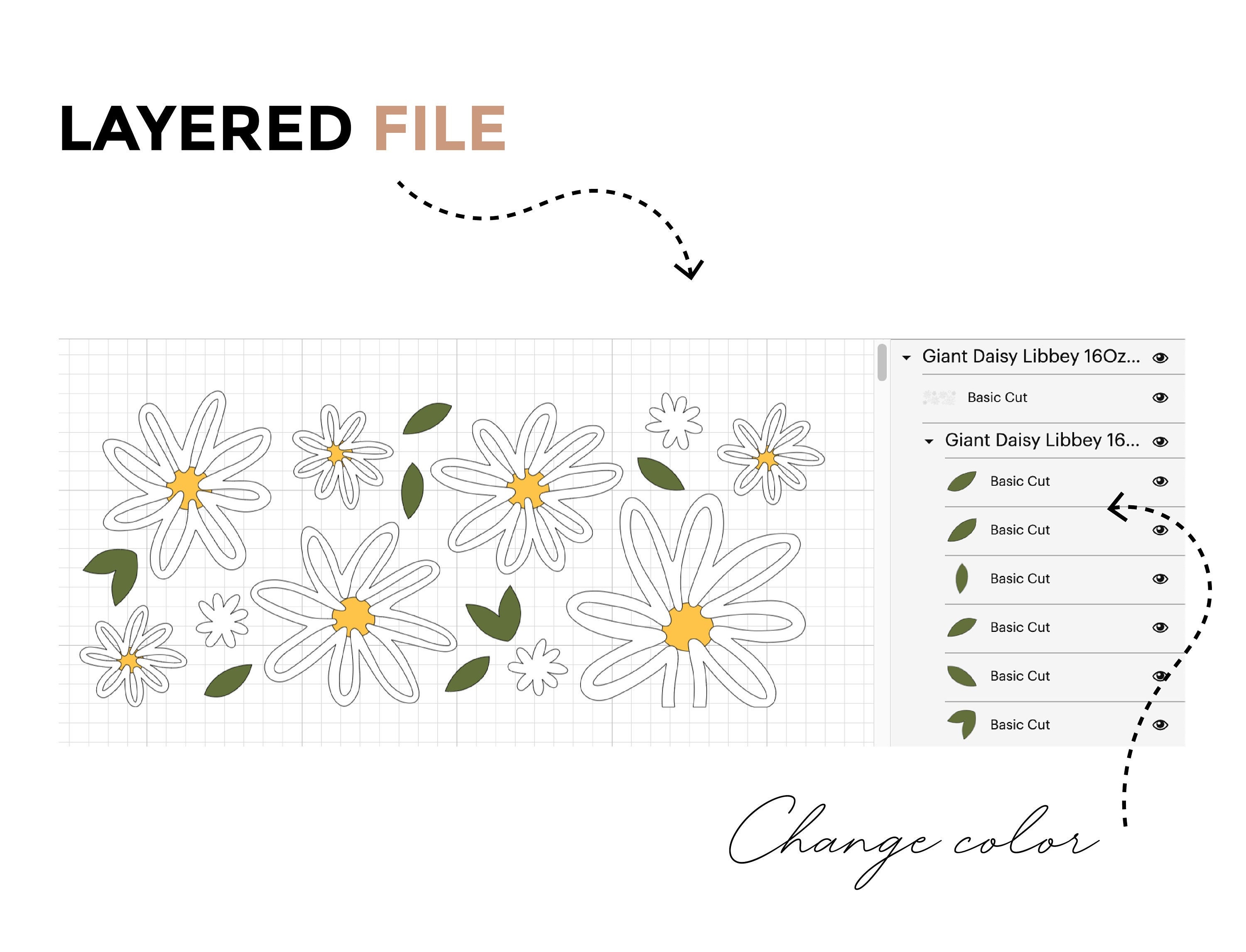 Giant Daisy Glass Wrap Svg 16 Oz Daisies Libbey Full Wrap - Etsy