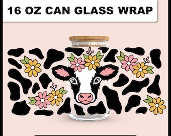 Cow Can Glass Wrap Svg, Cute Cow Svg, Animal Print Svg, 16oz Libbey ...