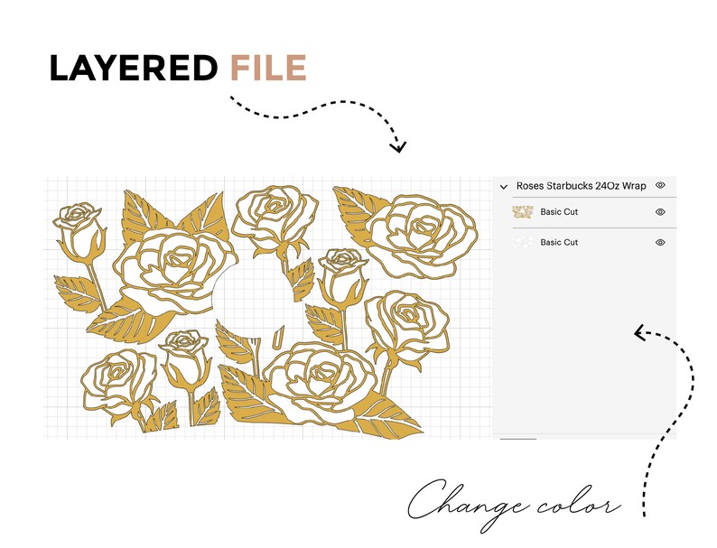 LAYERED ROSES Cold Cup Wrap Svg Rose Flower LOGO Venti Cup - Etsy