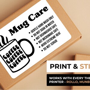 Mug Care Card, Thermal Printer Mug Care Label, Cup Instructions Sticker ...
