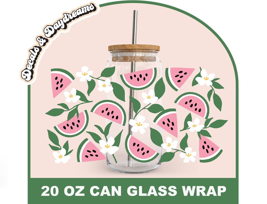 FLORAL WATERMELON Libbey 20oz Full Wrap, Summer Watermelon Can Glass ...