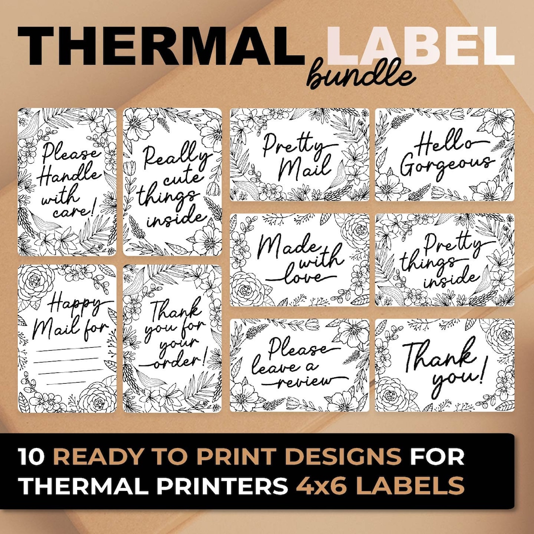 FLORAL Thermal Label PNG, Set of 10 Thermal Stickers, Thermal Printer ...