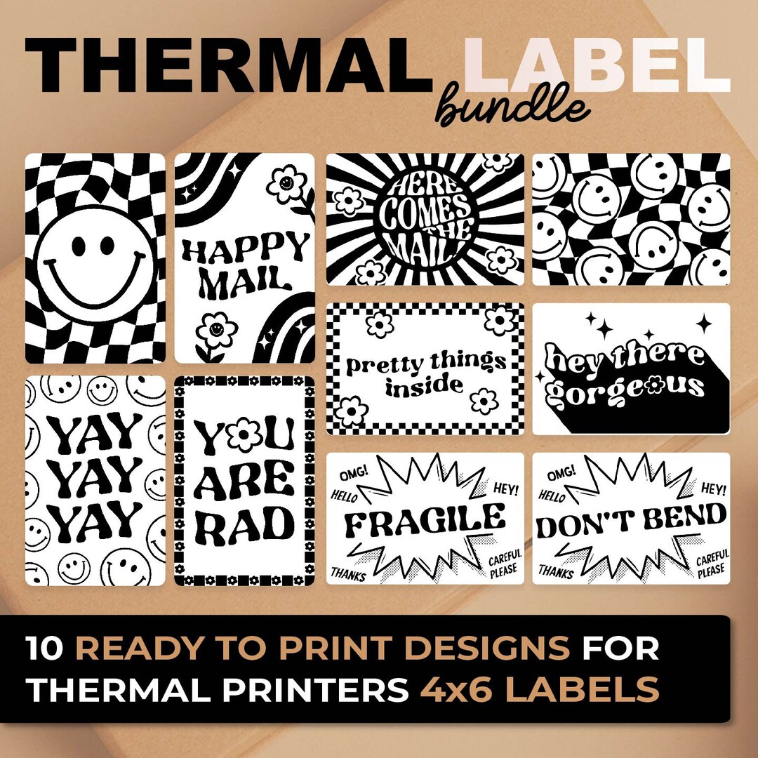 RETRO Thermal Sticker PNG Bundle, Thermal Labels, Rollo Stickers ...