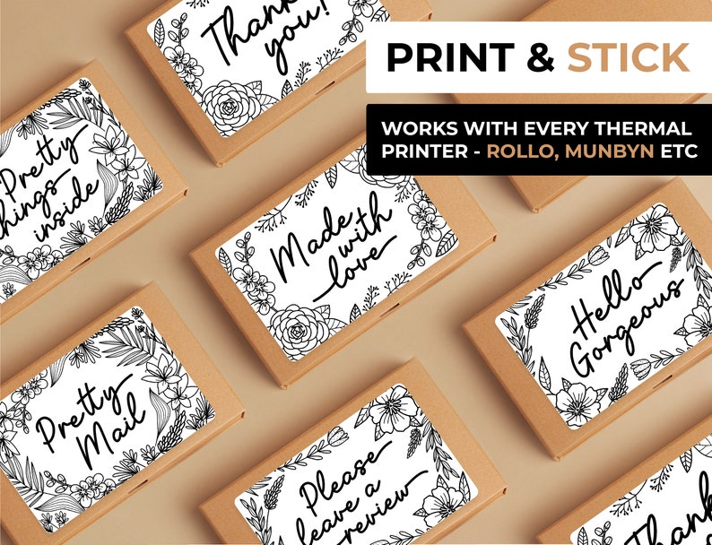 FLORAL Thermal Label PNG Set of 10 Thermal Stickers Thermal - Etsy