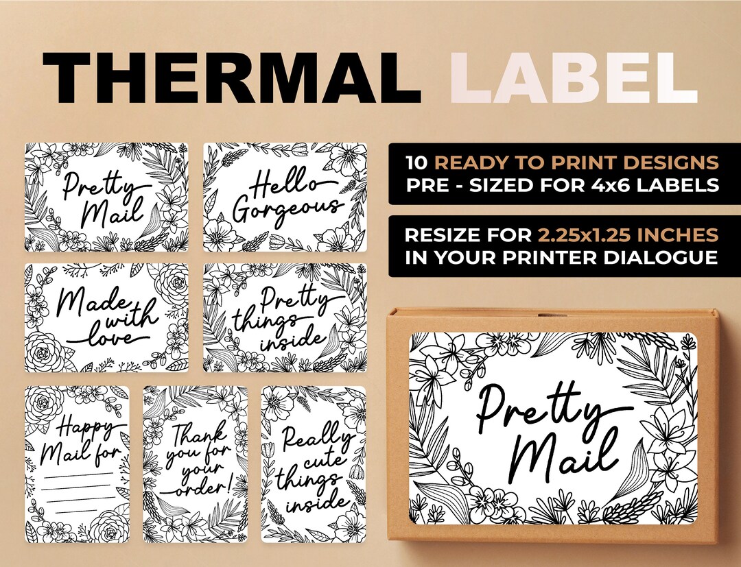 FLORAL Thermal Label PNG Set of 10 Thermal Stickers Thermal - Etsy