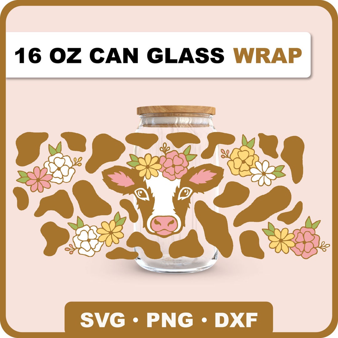 Highland Cow SVG Can Glass Wrap, 16oz Libbey Full Wrap Svg, Flower Cow ...