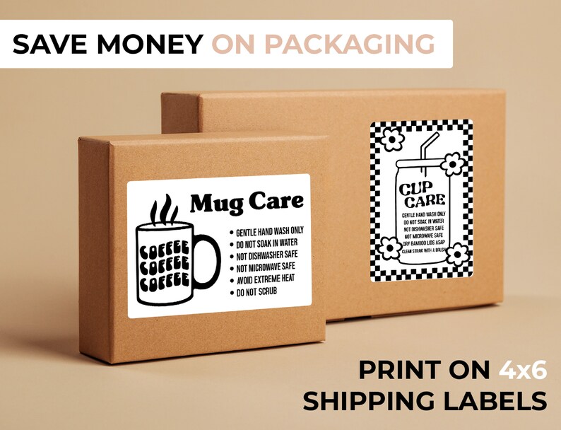 Mug Care Card, Thermal Printer Mug Care Label, Cup Instructions Sticker ...