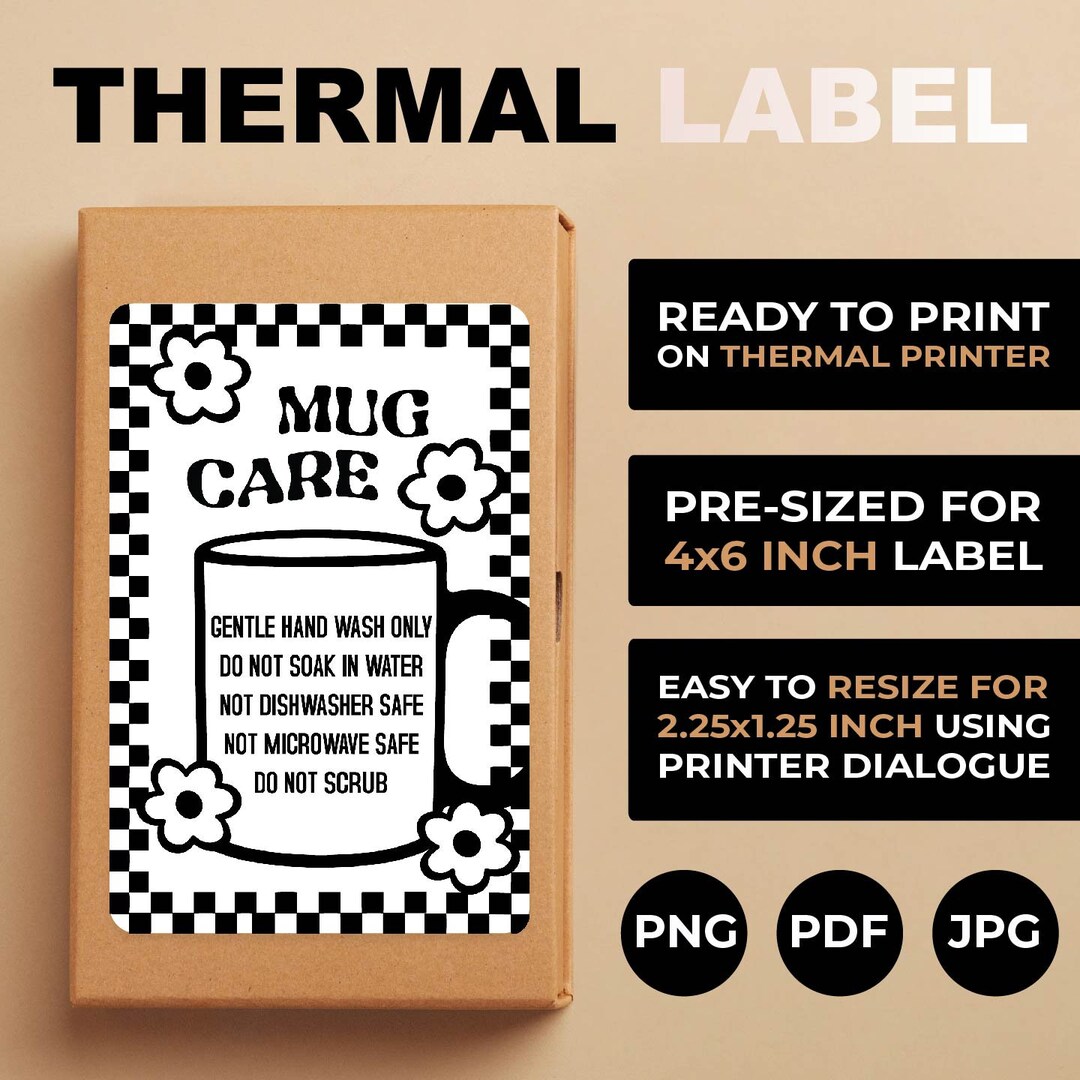 RETRO Mug Care Thermal PNG, Cup Instructions Thermal Label, Mug Care ...