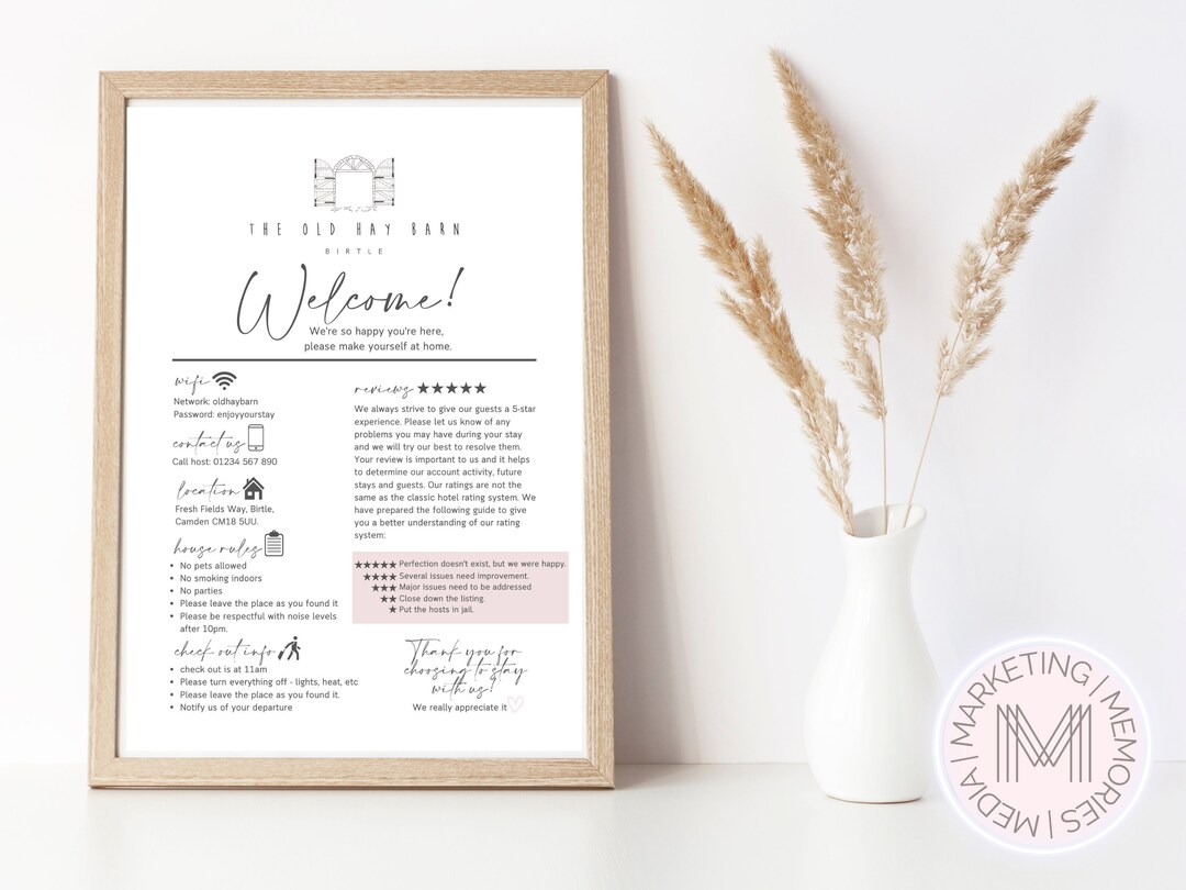 Short Term Rental Welcome Guide Sign, Air Bnb Check-out Instructions ...