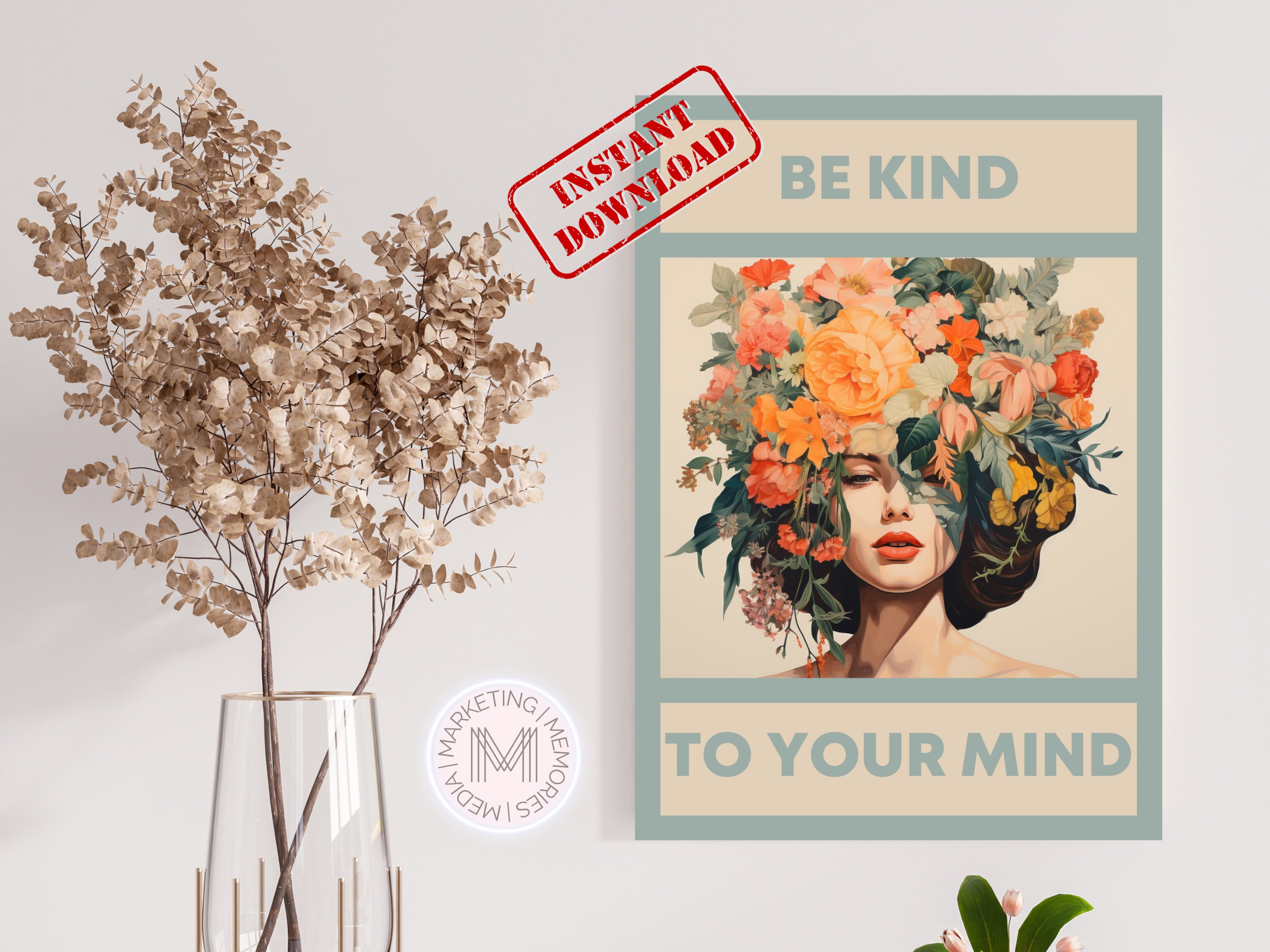 Be Kind to Your Mind Poster, Girl Poster Print, Pot Head Garden Wall ...