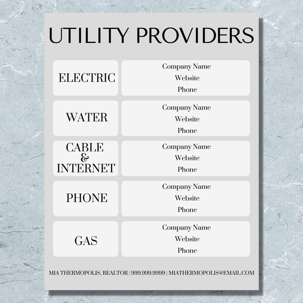 Real Estate Utility Sheet - Etsy