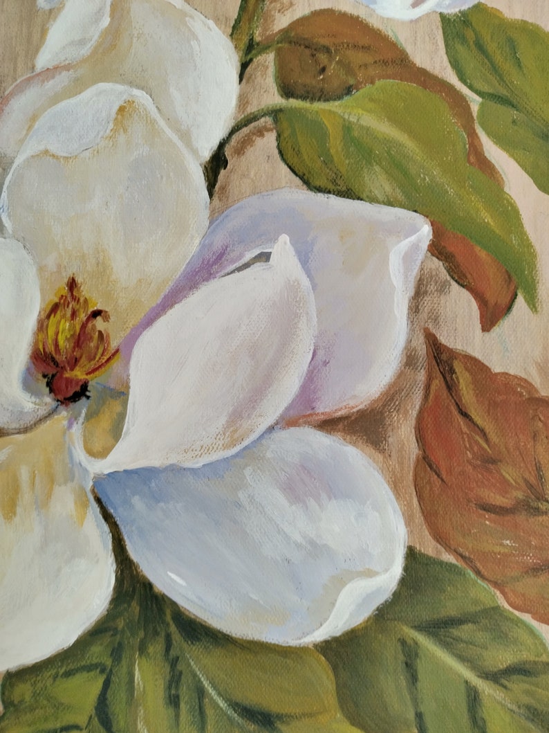 Acrylic Art Painting on Canvas. Flowers Magnolia 35x23 Inches - Etsy