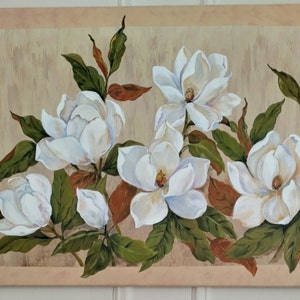 Acrylic Art Painting on Canvas. Flowers Magnolia 35x23 Inches - Etsy