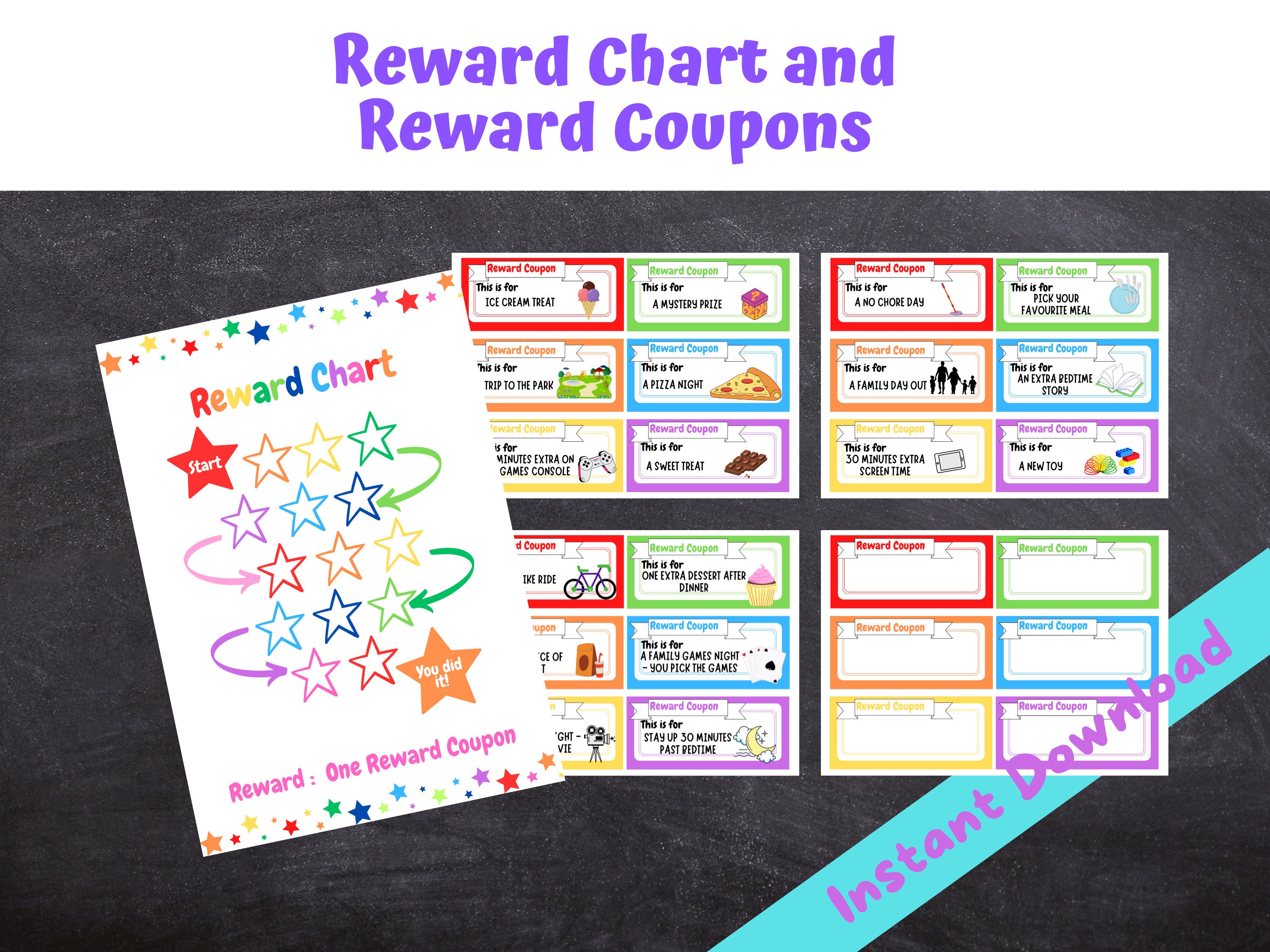 Kids Reward Chart & Coupons: Printable Behavior Management (digital ...
