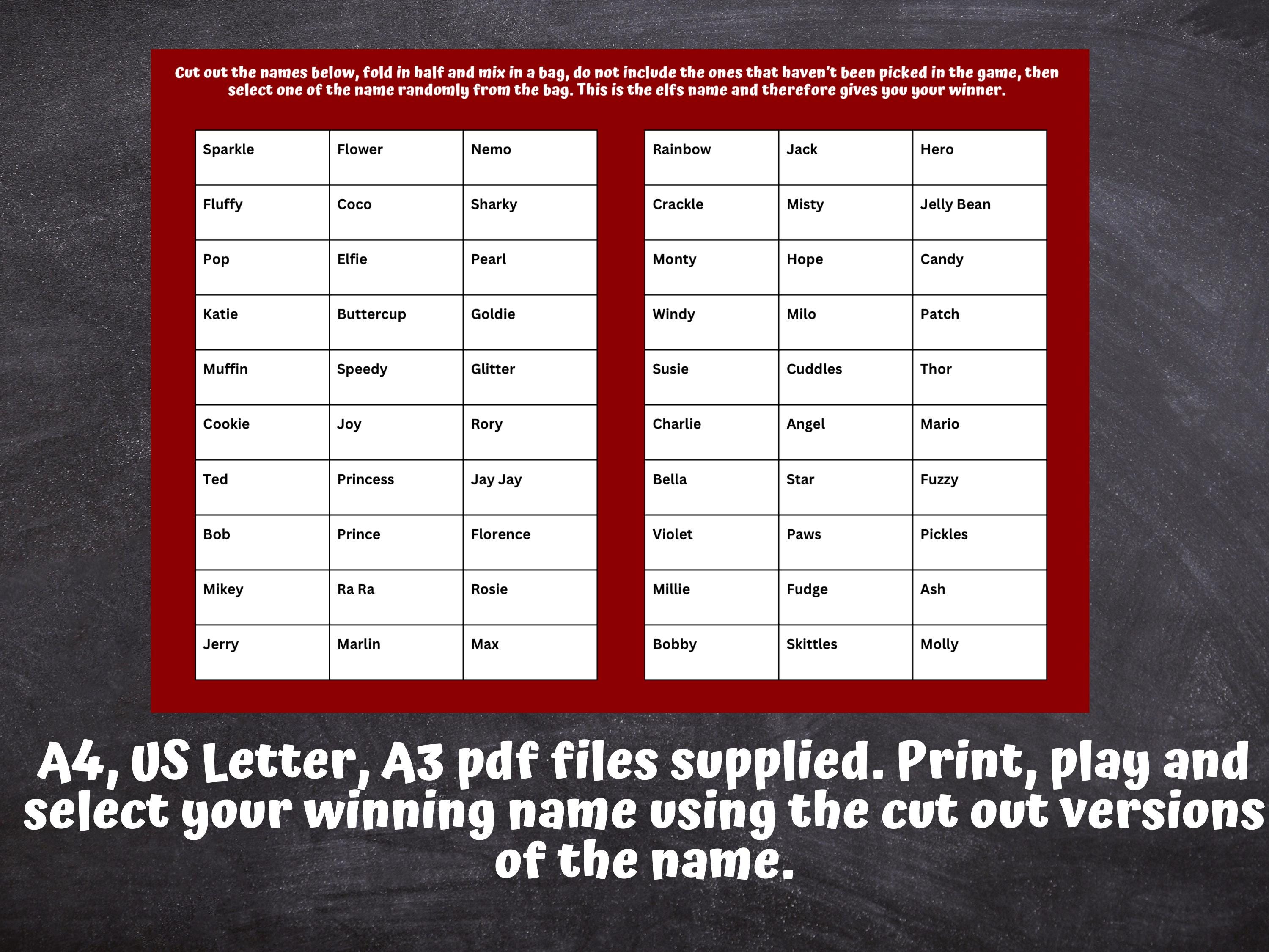 Guess the Elf Name Game: Christmas Fundraiser (digital Download) - Etsy