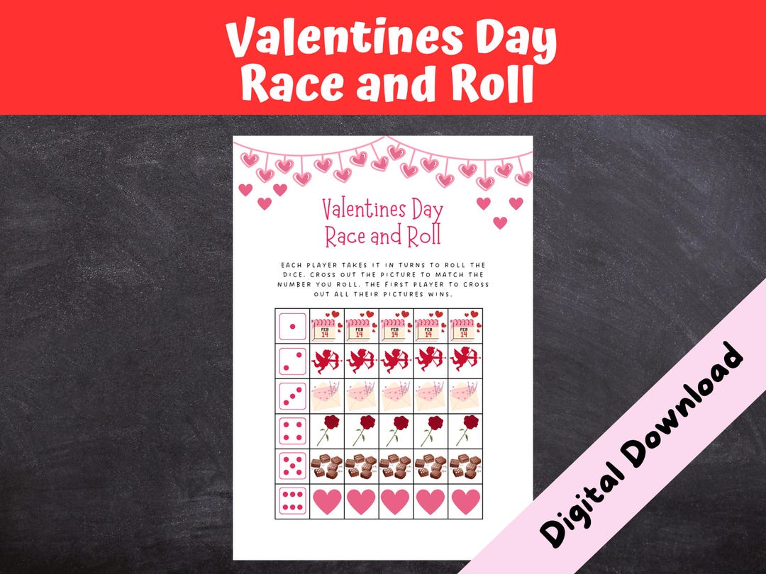 Valentines Day Race and Roll Dice, Children's Printable, Valentines ...