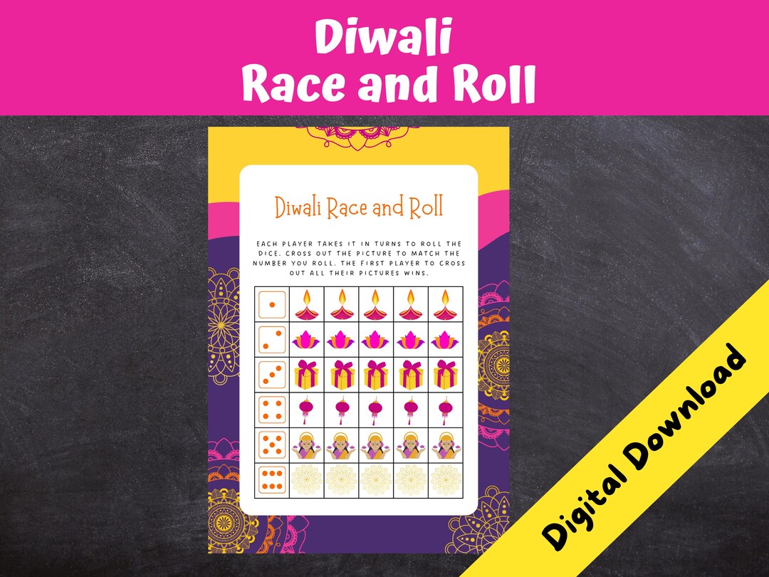 Diwali Race and Roll, Children's Printable, Diwali Party, Dice Game ...