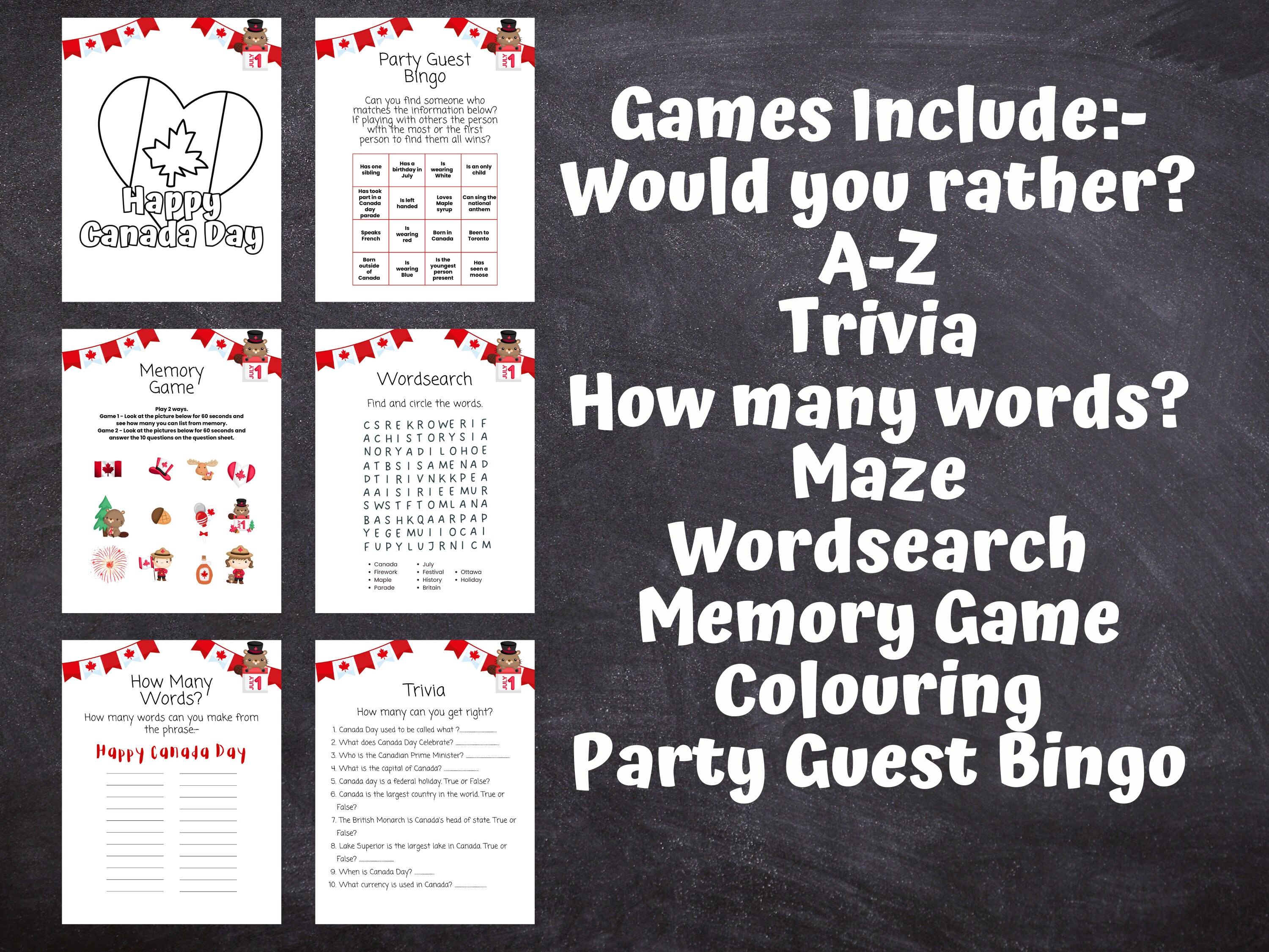 Canada Day Games Bundle, Child/kids Games, Printable Trivia, Puzzles ...