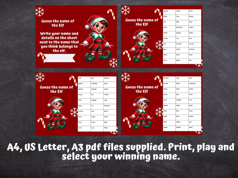 Guess the Elf Name Game: Christmas Fundraiser (digital Download) - Etsy