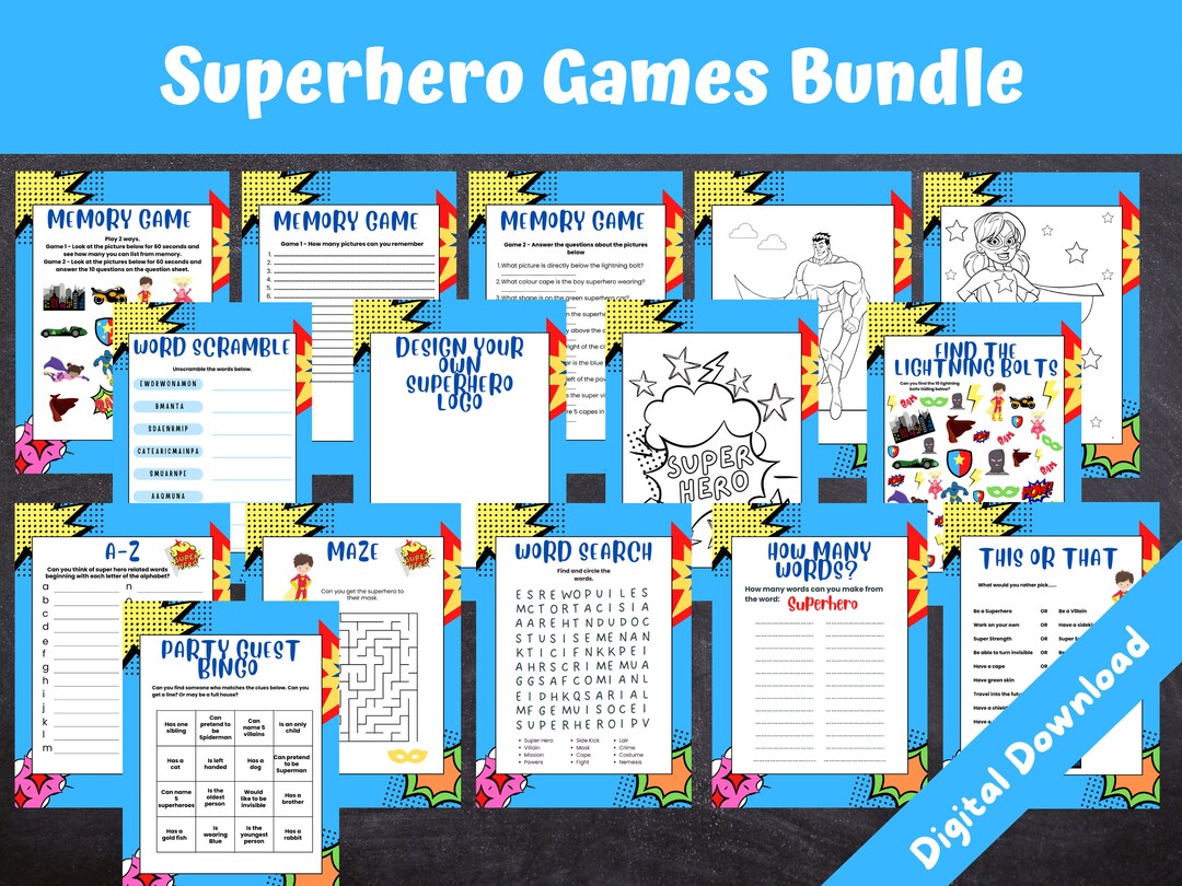 Superhero Party Games Bundle Child / Kids Birthday Games - Etsy