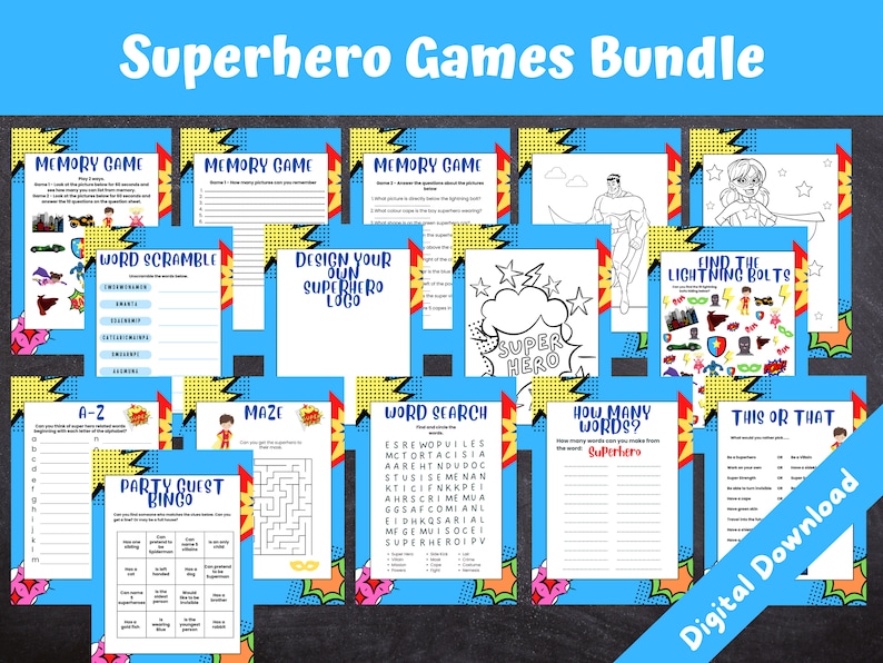 Superhero Party Games Bundle | Child / Kids Birthday Games | Superhero ...