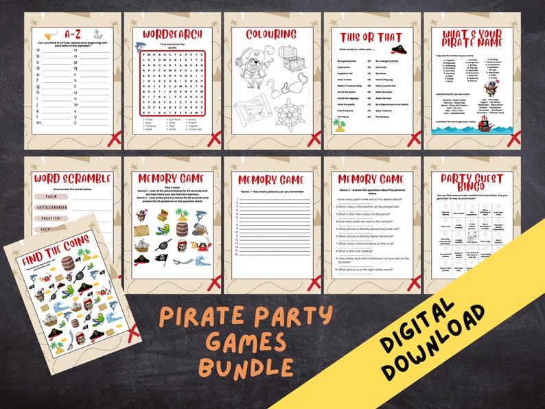 Pirate Party Games Bundle Kids Birthday Pirate Party - Etsy