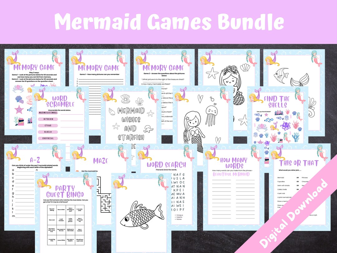Mermaid Party Games Bundle Kids Birthday Games Mermaid - Etsy
