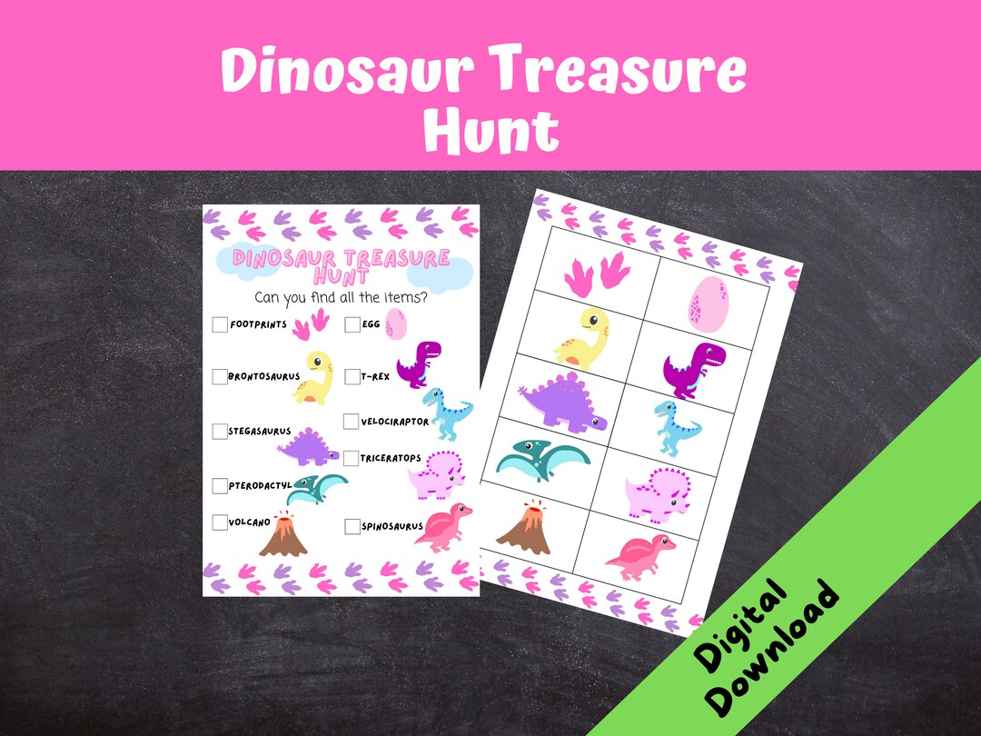 Dinosaur Treasure Hunt, Kids Birthday Party Games, Pink Dinosaur ...