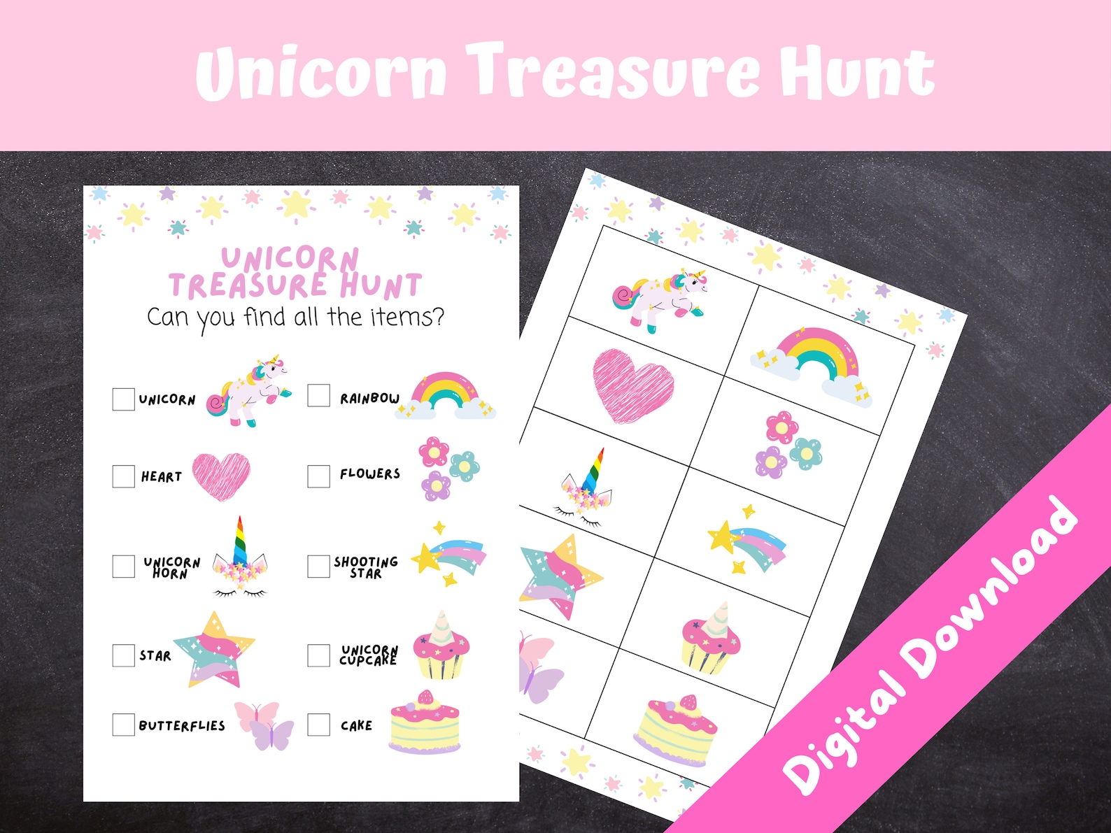 Unicorn Treasure Hunt, Kids Birthday Party Games, Unicorn Scavenger ...