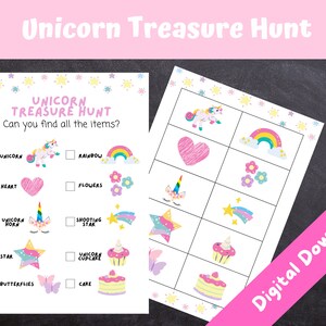 Unicorn Treasure Hunt, Kids Birthday Party Games, Unicorn Scavenger ...
