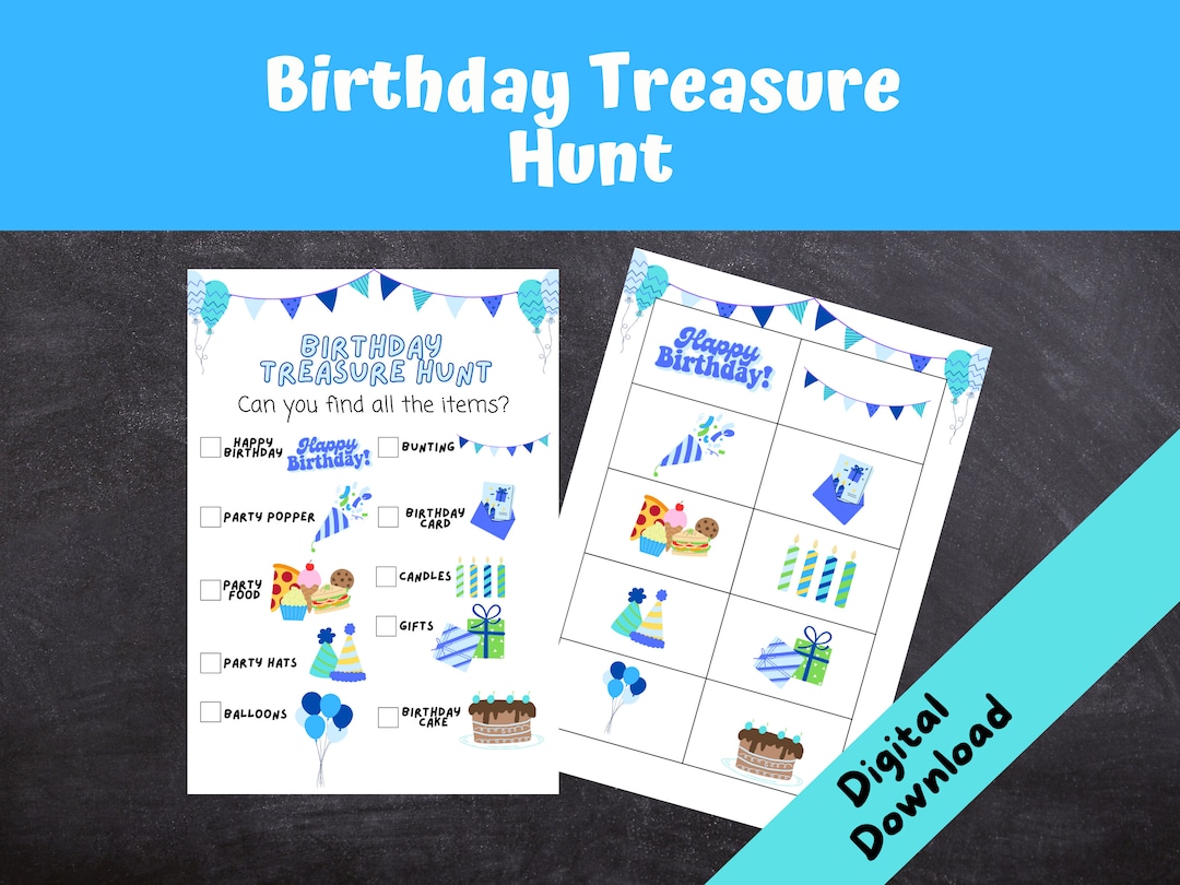 Birthday Treasure Hunt, Kids Party Games, Birthday Scavenger Hunt, Blue ...