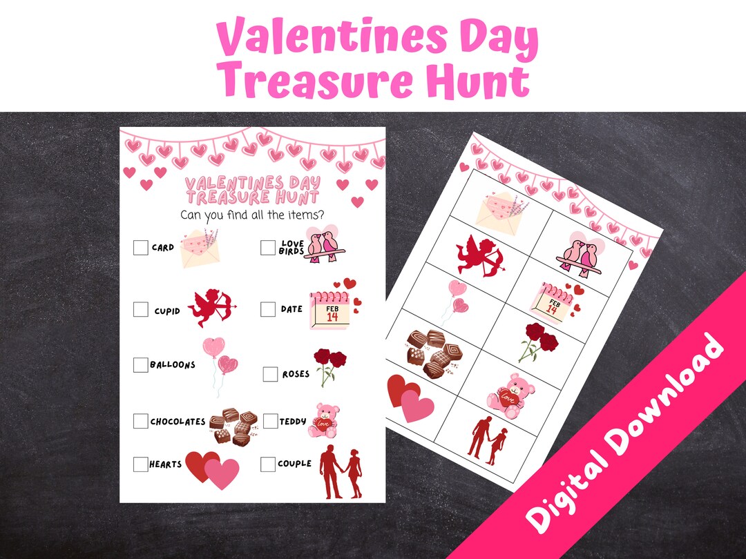 Valentines Day Treasure Hunt, Kids Valentines Party Game, Scavenger ...