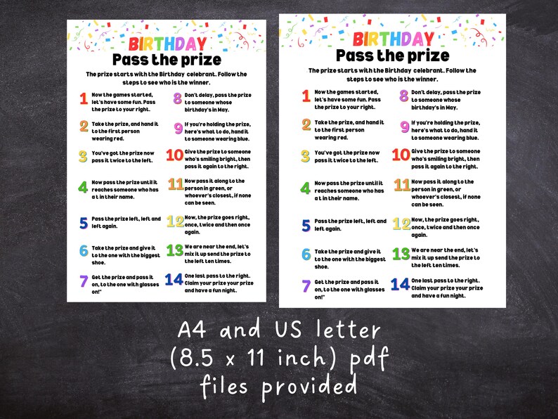 Birthday Pass the Prize Game: Printable Party Activity (digital ...