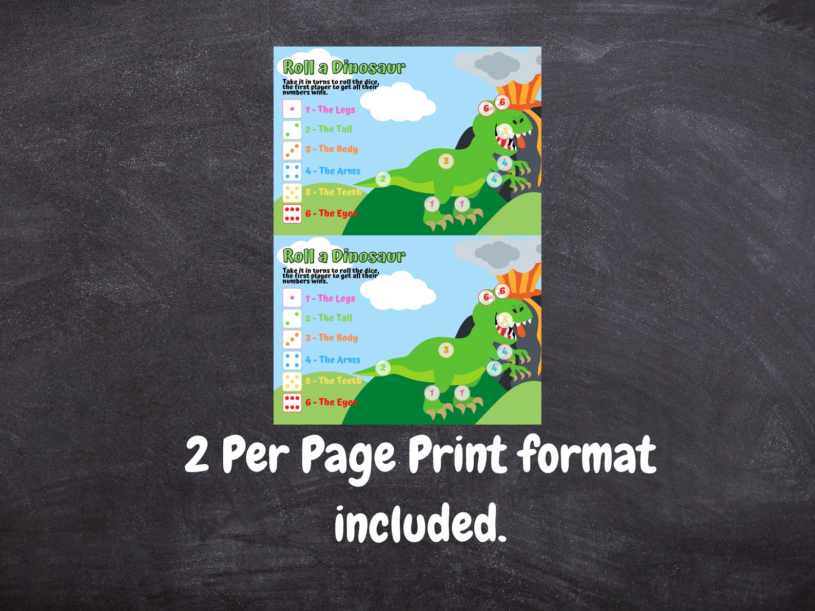 Roll a Dinosaur Dice Game, Dinosaur Party Game, Kids Dino Printable ...