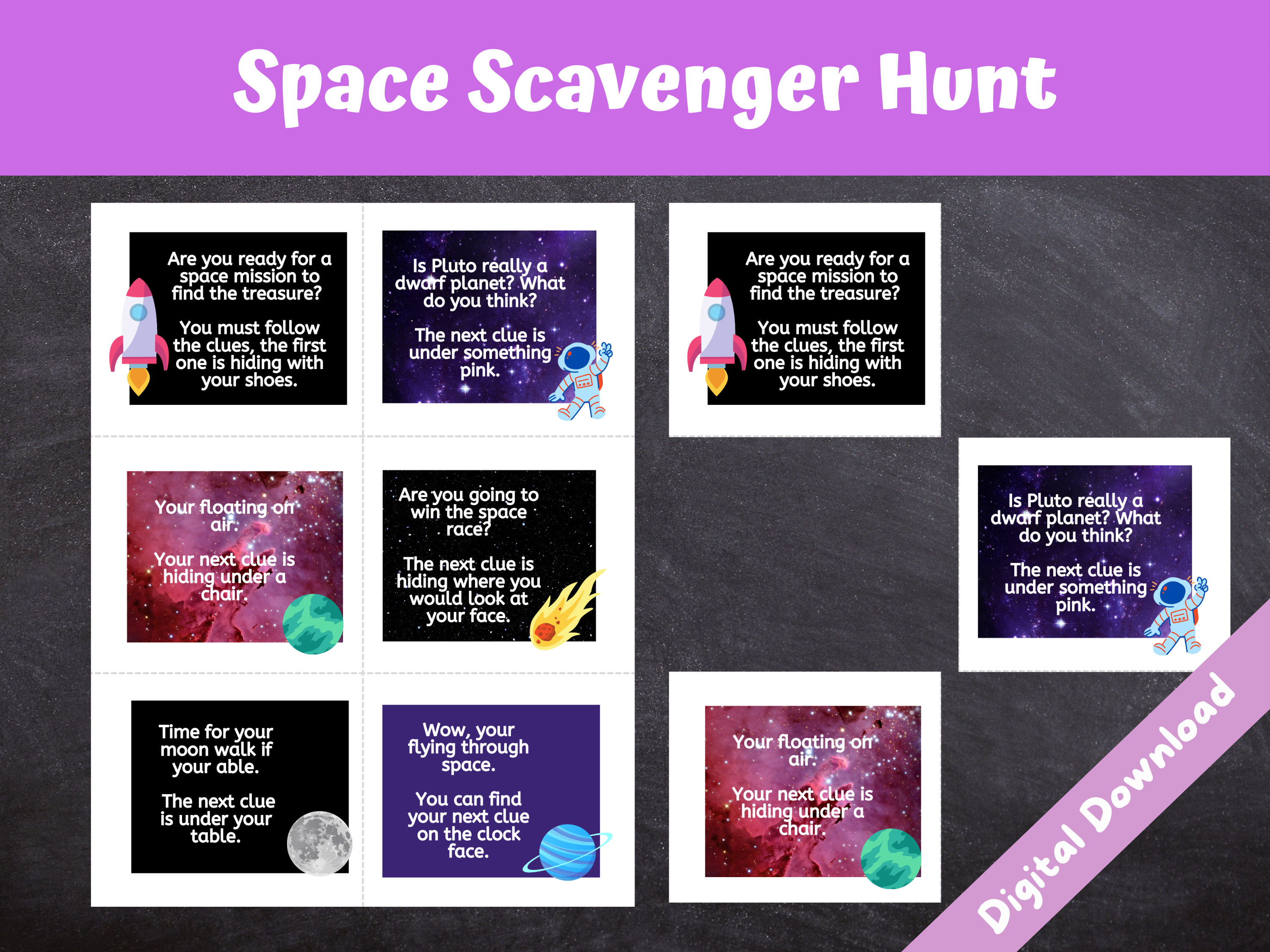 Space Scavenger Hunt: Kids Party Game, Indoor/outdoor Clues (digital ...