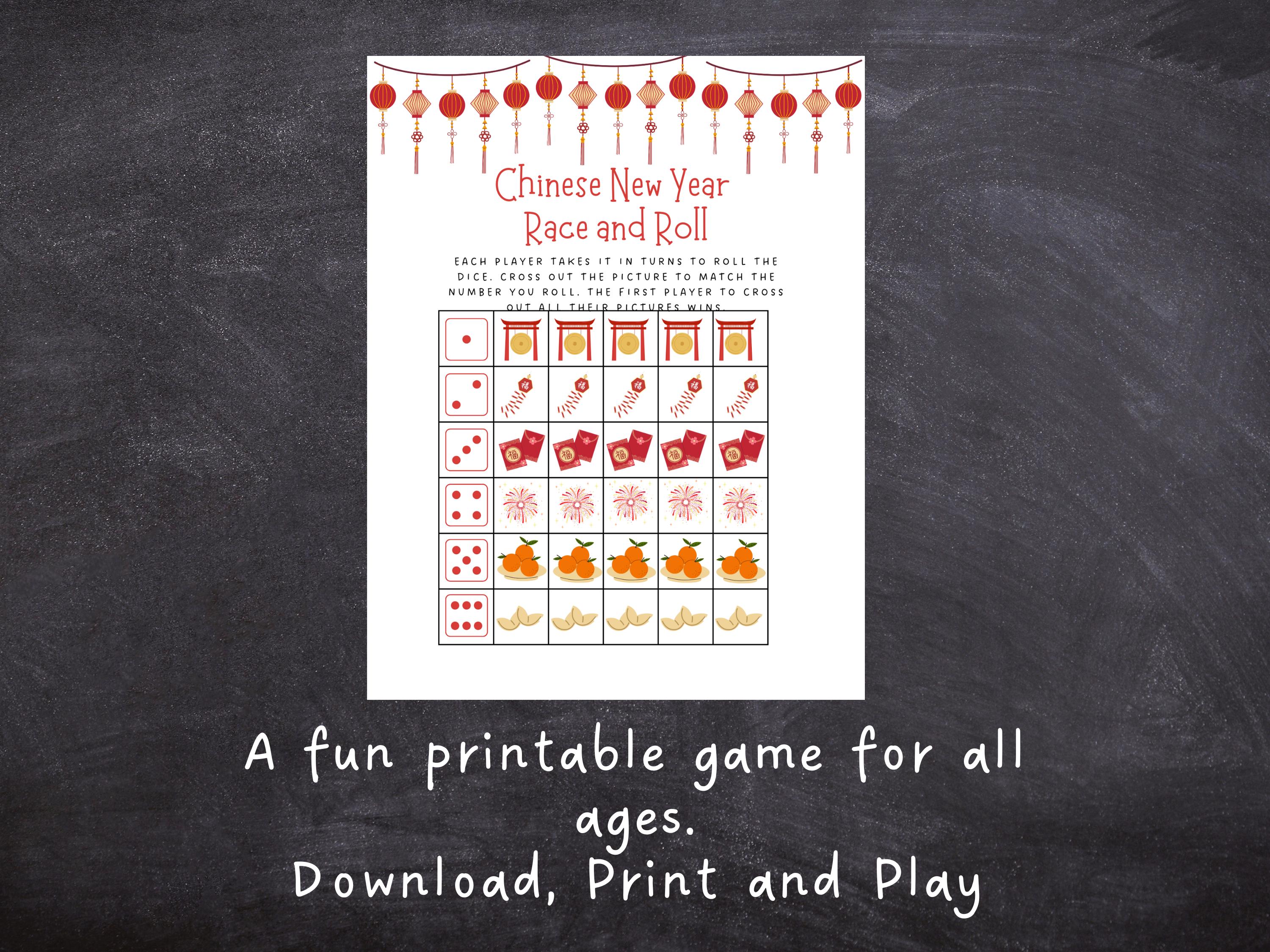 Chinese New Year Race and Roll Dice, Children's Printable, New Year ...
