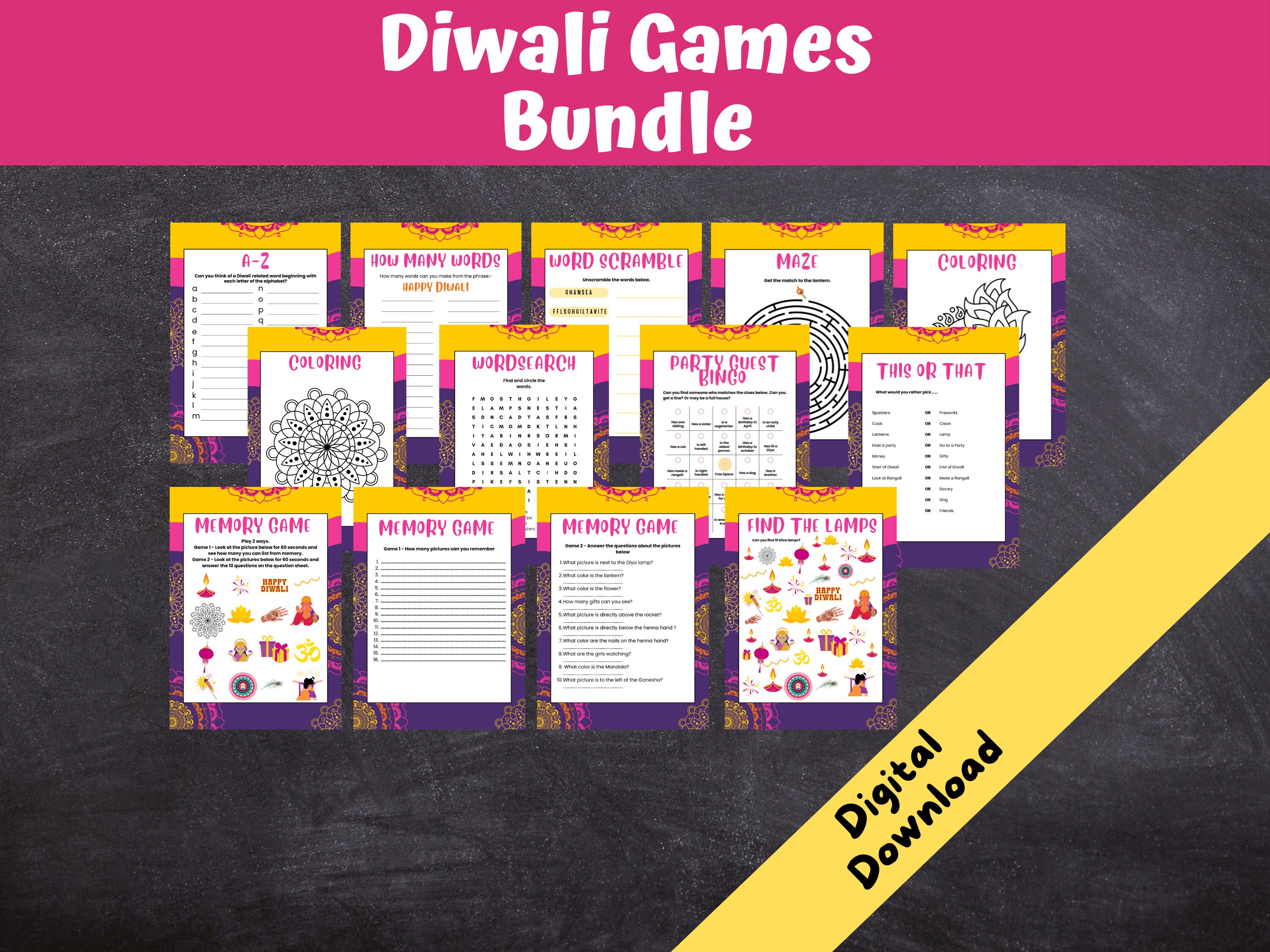 Diwali Games Bundle, Activities for Adults & Kids, Printable Festival ...