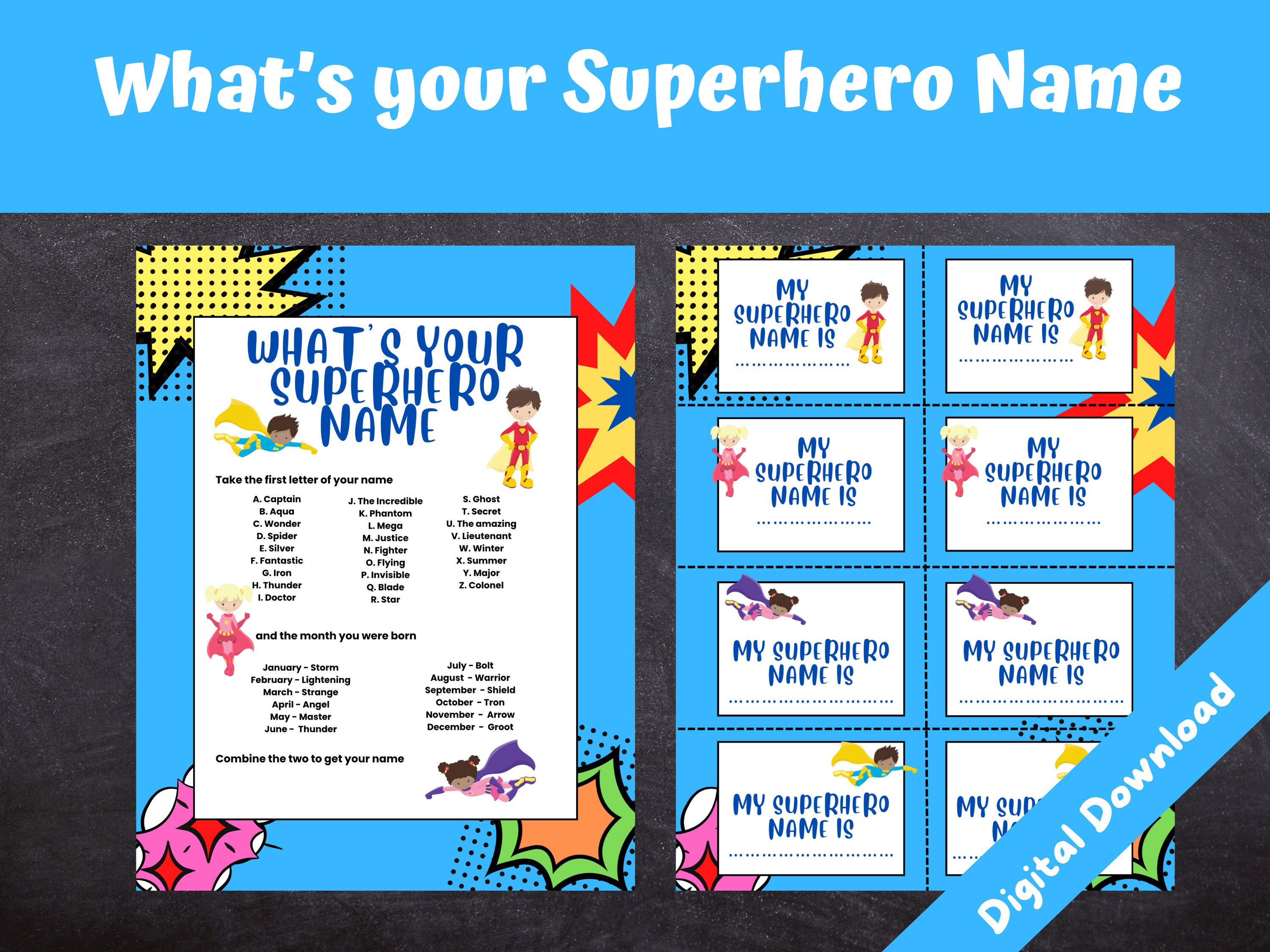 What’s Your Superhero Name, Superhero Party Game, Kids Birthday, DIY ...
