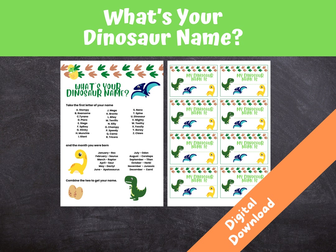 What’s Your Dinosaur Name, Dinosaur Party Game, Kids Birthday, DIY ...