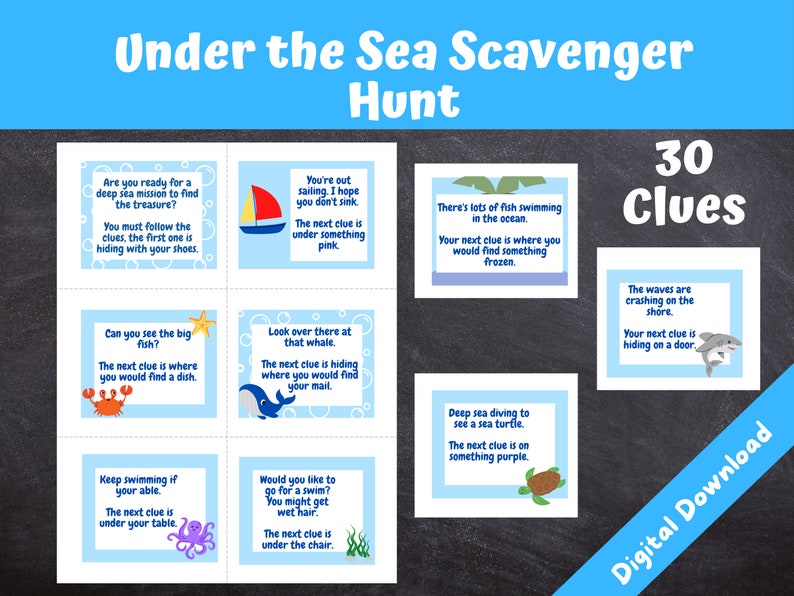 Under the Sea Scavenger Hunt, Indoor and Outdoor Clues, Kids Party Game ...