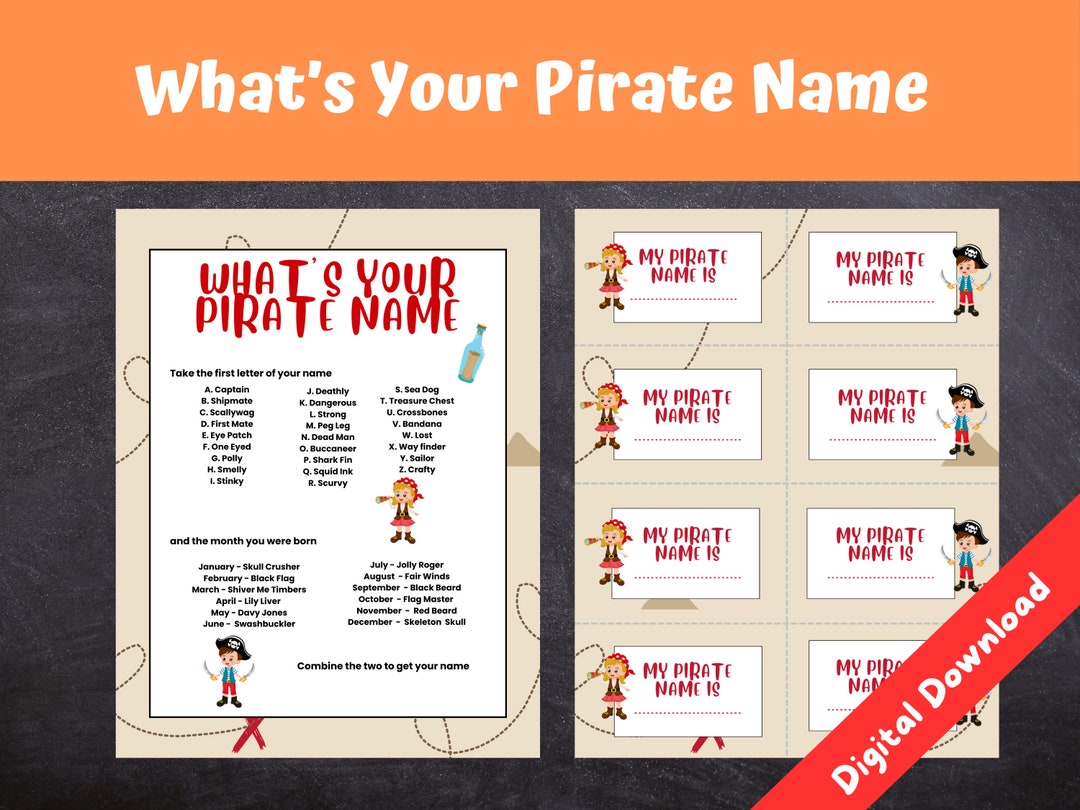 Whats Your Pirate Name Pirate Party Game Kids Birthday DIY - Etsy