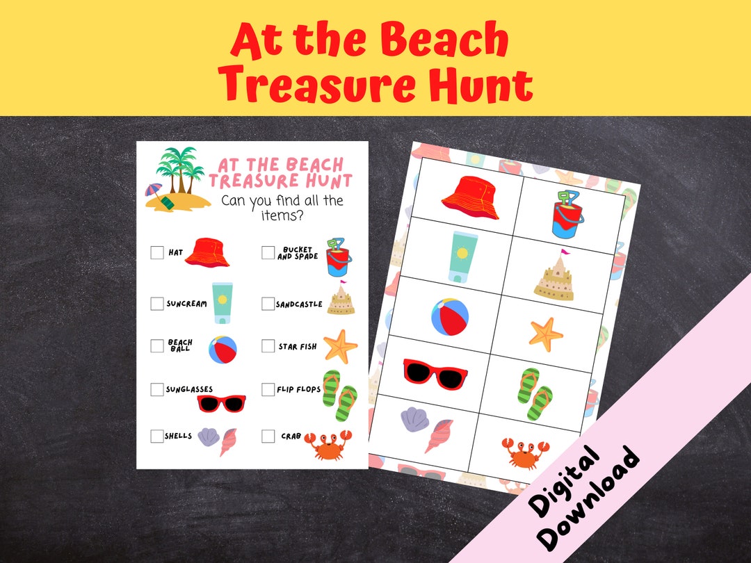 At the Beach Treasure Hunt, Kids Birthday Party Games, at the Beach ...