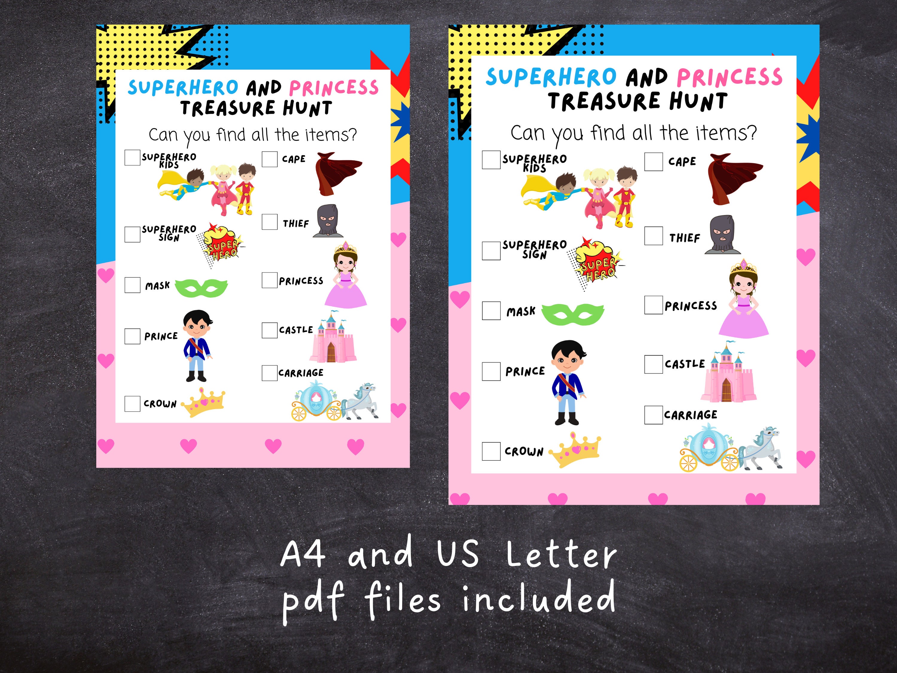 Superhero and Princess Treasure Hunt: Kids Birthday Party Game (digital ...