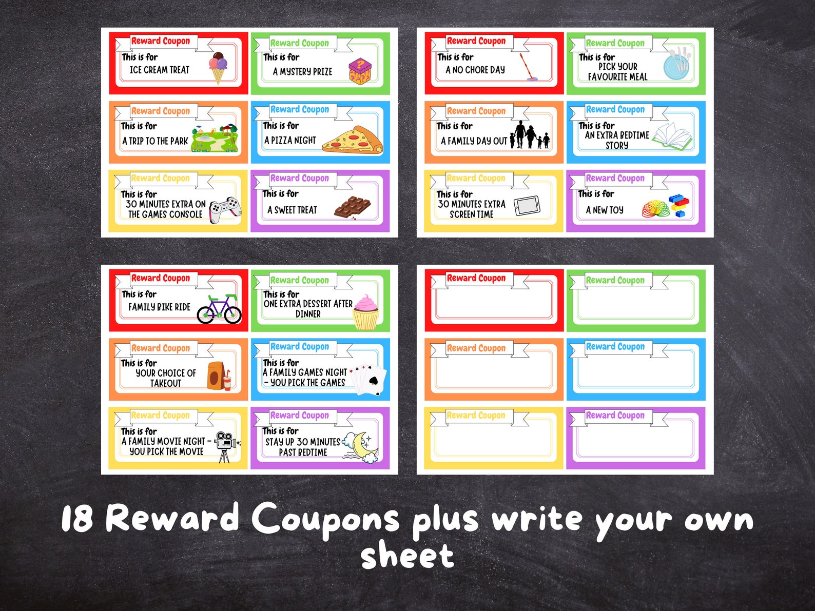 Kids Reward Chart and Reward Coupons, INSTANT DOWNLOAD - Print at Home ...
